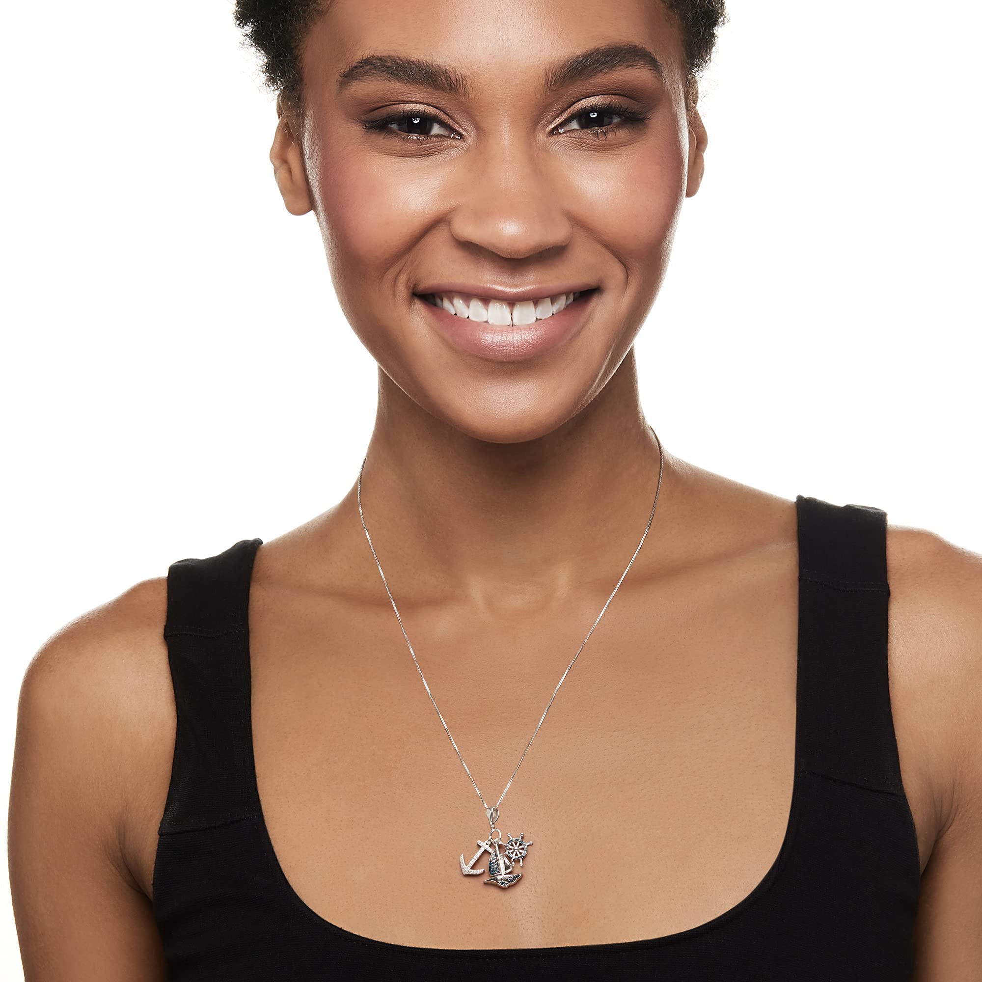Ross-Simons 0.20 ct. t.w. Blue and White Diamond Nautical Pendant Necklace in Sterling Silver. 18 inches