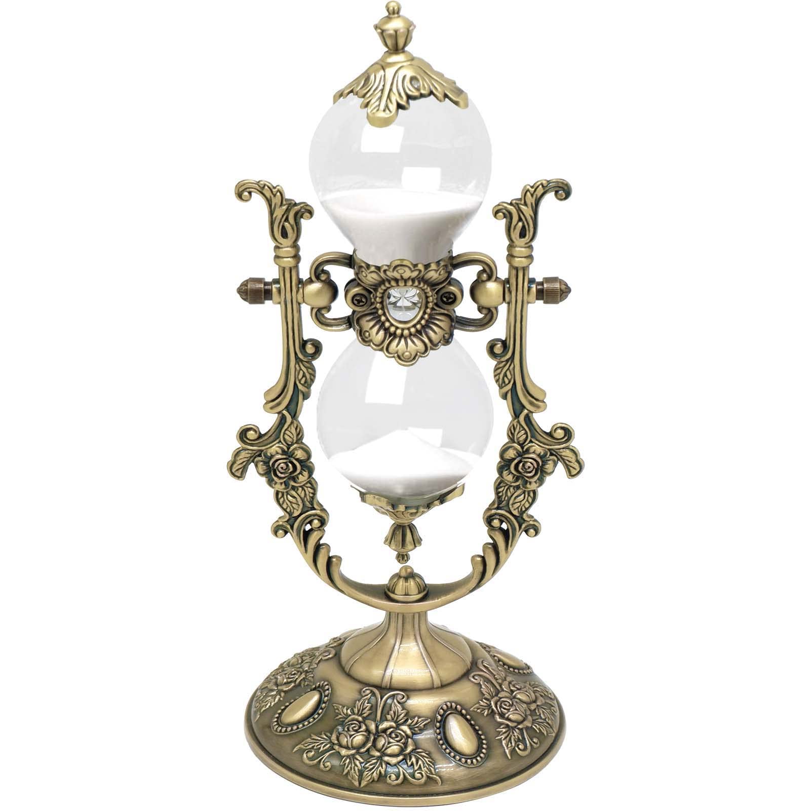Vintage Hourglass Timer, 15 Minutes Hourglass Timer, Embossed White Sand Metal Glass Hourglass Timer, Used for Vintage Home Decoration, Office Decoration, Kitchen Wedding Gifts