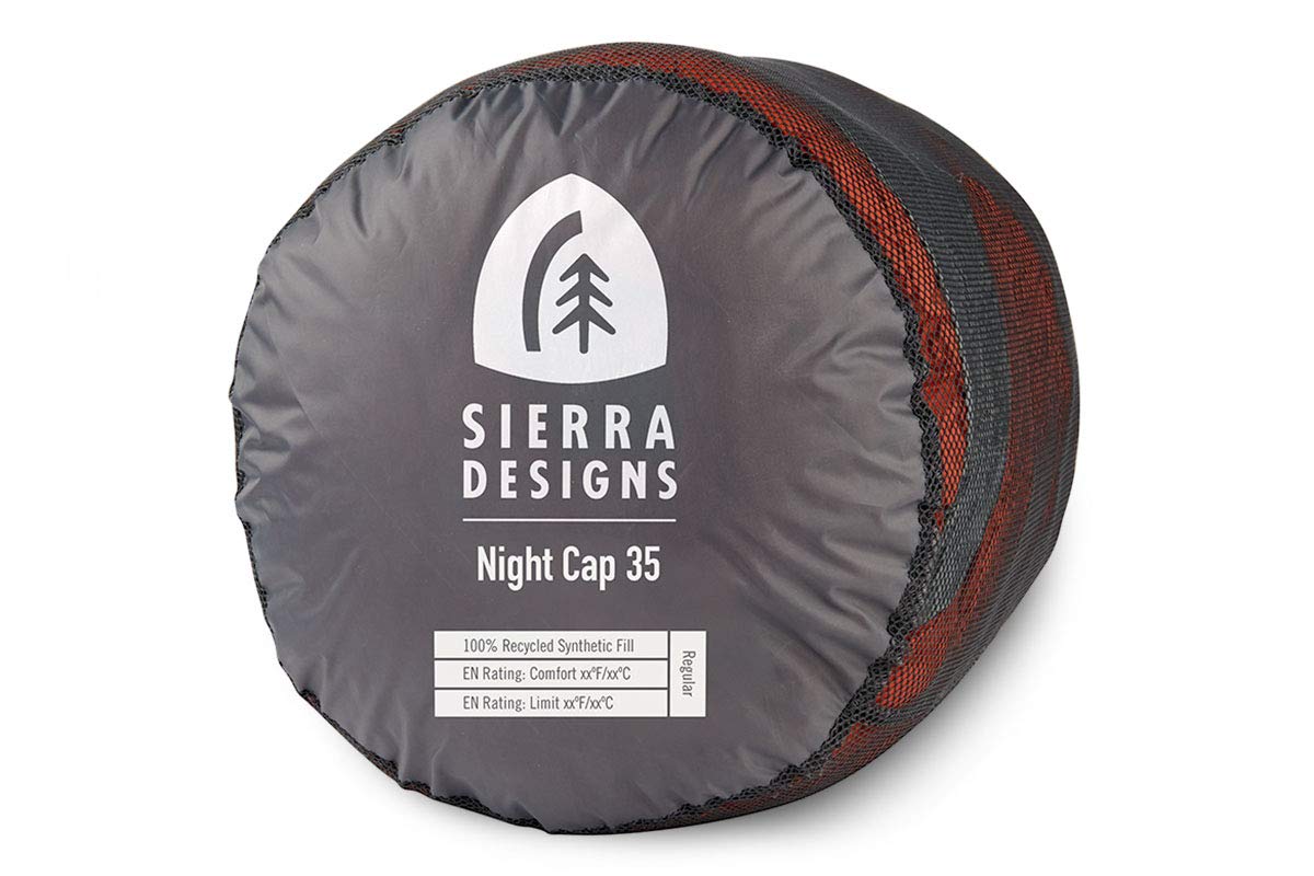 Sierra Designs Night Cap 35 Degree Sleeping Bags - Recycled Synthetic, Zipperless, Mummy Style Camping & Backpacking Sleeping Bags for Men & Women (Regular)