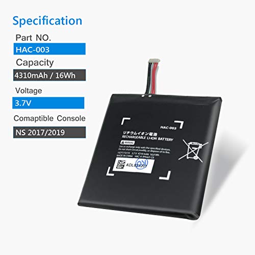 NATNO Switch Battery Replacement, HAC-003 Internal Battery Pack Replacement for Nintendo Switch Game Console HAC-001 [3.7V 4310mAh 16Wh]