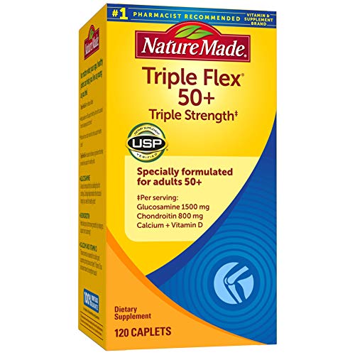 Nature Made Triple Flex 50 Plus Triple Strength with Glucosamine and Chondroitin, Dietary Supplement for Joint Support, 120 Caplets, 60 Day Supply
