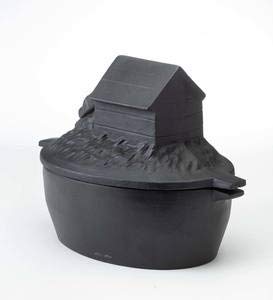 Plow & Hearth Dog in House with Bone Cast Iron Wood Stove Steamer Air Humidifier with Rust-Resistant Matte Black Finish, 2¾ Quart Capacity, 12" L x 7" W x 8" H