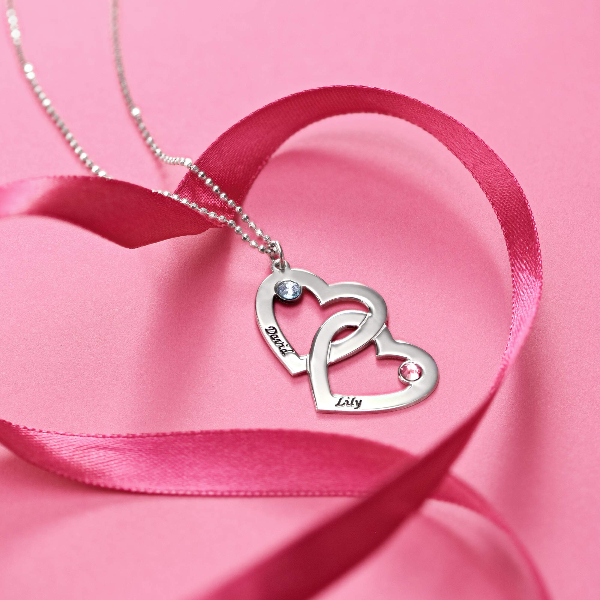 MYKA - Engraved Hearts Necklace Christmas Jewelry Gift for Her Wife Mom Silver 925 (18, Sterling Silver)