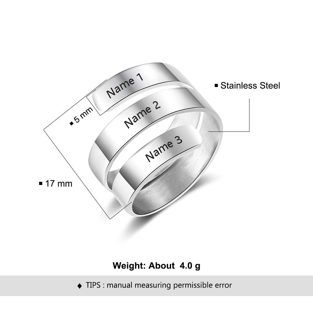 Personalized Ring for 3 Best Friend Engraved Name Wrap Ring for BFF Women Anniversary Promise Rings Jewelry