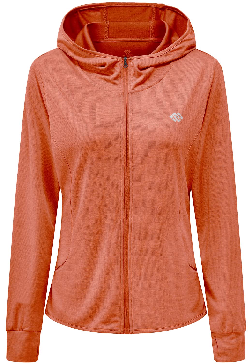MoFiz Horse Riding Shirts for Women Long Sleeve UV Protection Hoodie Zip-up Biking Shirt Orange S