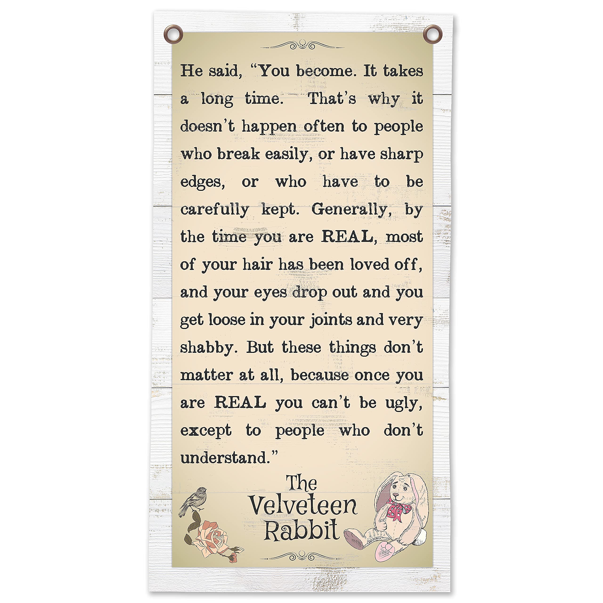 The Velveteen Rabbit Quote Wall Art - Literary and Book Page Wall Art, Inspirational Poster for Book Lovers, Great Nursery and Kids Room Decor and Gift, 16x32 Canvas Wall Scroll Art Print Poster