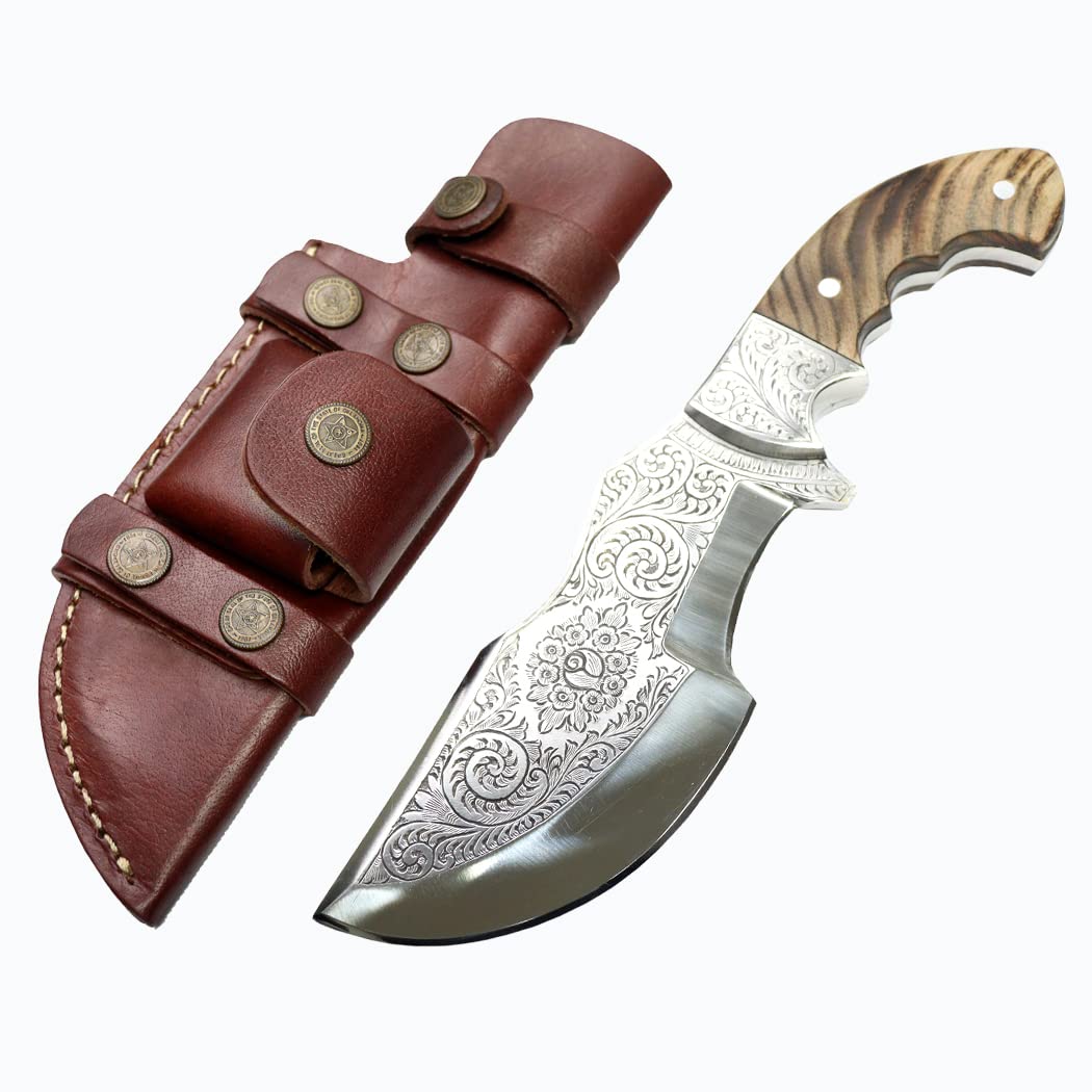 THE BONE EDGE 11" Custom Hand Made Engraved Blade Ash Wood Handle Tracker Hunting knife With Sheath