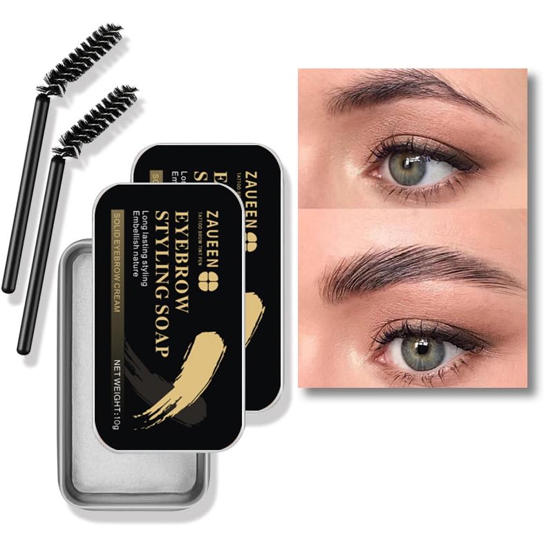 Pack of 2, 3D Eyebrow Gel Clear, Eyebrow Soap Kit, Brow Pomade, Eyebrow Styling Soap, Durable, Waterproof, Smudge Proof for Natural Brows, Wax Brow Setting Gel with Brush