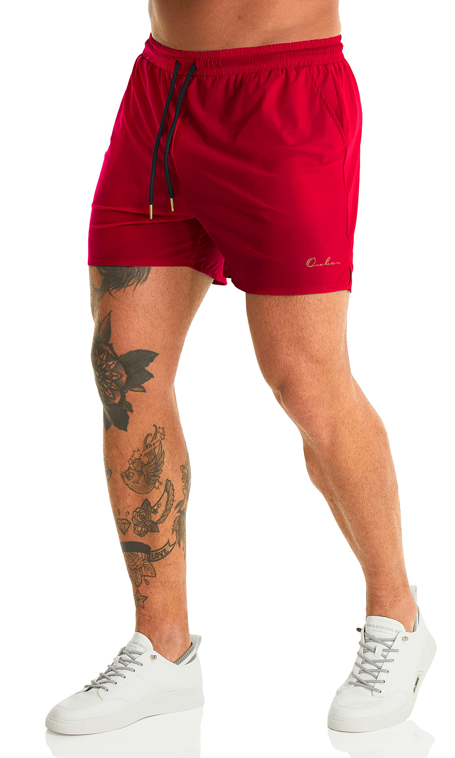 Ouber Men's Light Athletic Short Workout Quick Dry Shorts for Running Swimming Gym Training Shorts Red,M