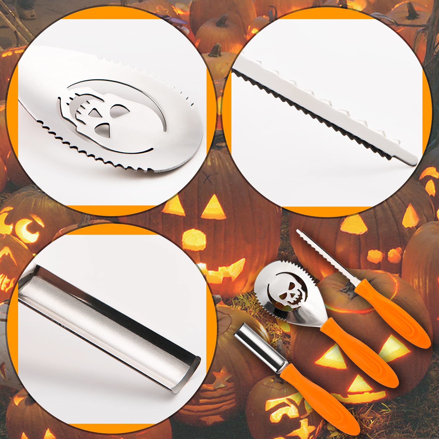 Vemake Pumpkin Carving Kit 5PCS - Professional Halloween Pumpkin Carving Set - Heavy Duty Stainless Steel Pumpkin Carving Knives Tool Set for Kids (Orange-S)