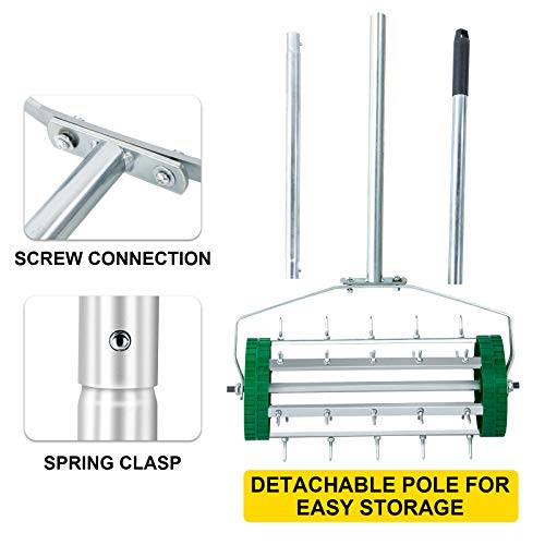 VEVOR Rolling Lawn, 51" L x 18" W, Steel Push Roller with Adjustable Handle, Grass Tool with Tine Spikes, Aeration Machine for Garden, Yard, Cropland to Loose Soil, Green