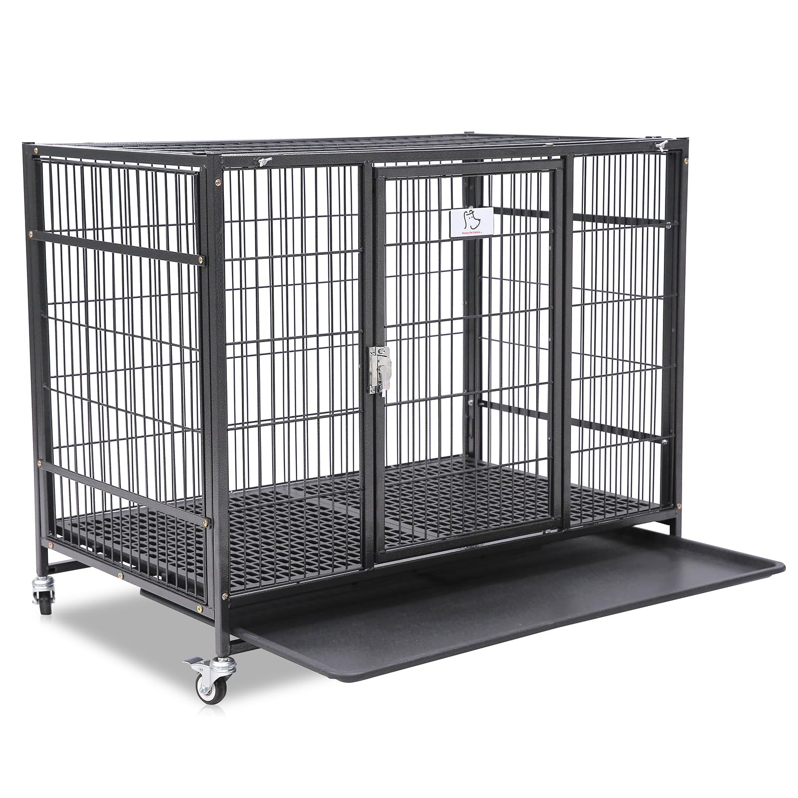 New 37" Homey Pet Stackable Open Top Heavy Duty Dog Pet Cage Kennel w/Tray, Floor Grid, and Casters (2 Tiers)