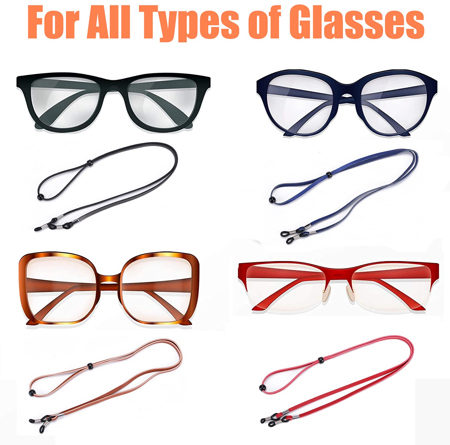 Pack of 4 Eco Leather Eyeglass Straps,Luxurious Adjustable Eyewear Retainers, Anti-slip Eyeglass Chains Lanyard, Sport Sunglass Retainer Holder Strap for Men and Women,with Free Gifts
