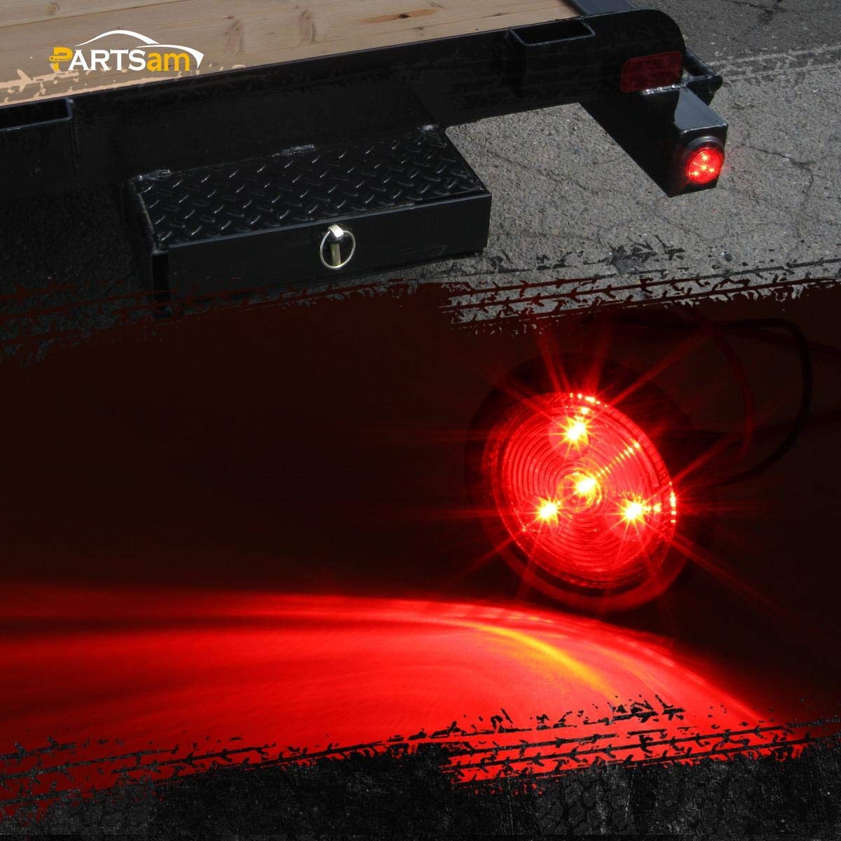 Partsam 5pcs 2 inch Red 4 LED Round Sealed Trailer Clearance Marker Light [DOT Approved] Mount Grommet/Pigtails Hardwired