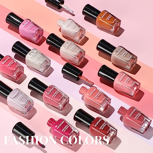 Morovan 15-Color Pink Air Dry Nude Nail Set - 0.25oz Non Gel Fingernail Polish Kit Gift Set for Women