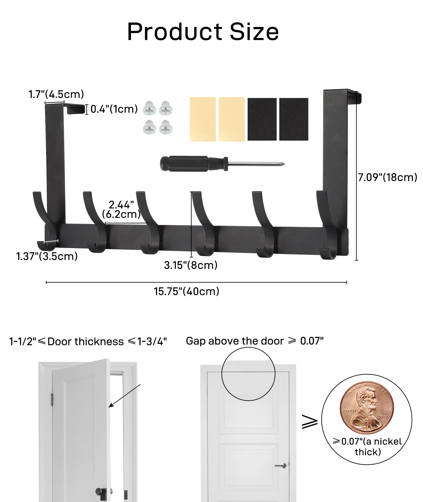 Optish Over The Door Hooks, Door Hanger Hooks, Over The Door Towel Racks for Bathroom with 12 Coat Hooks for Hanging Clothes Coats Towels, Fits 1-3/4" Thick Door