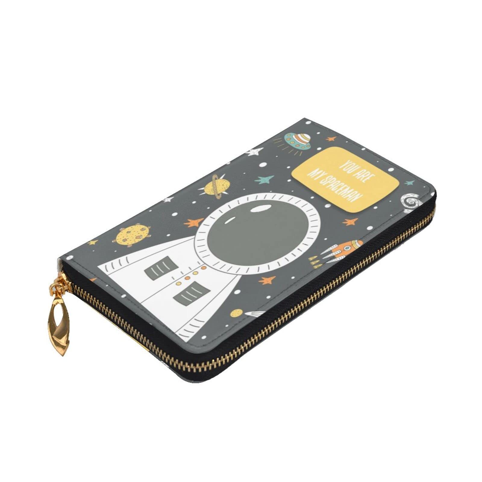 Women Zip Around Long Purse You are My Spaceman Galaxy UFO Gift Credit Card Holder Wallet