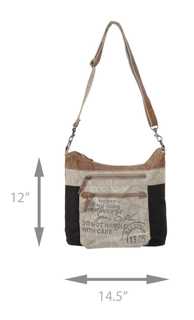 Myra Bags Double Zip Upcycled Canvas Shoulder Bag S-0904