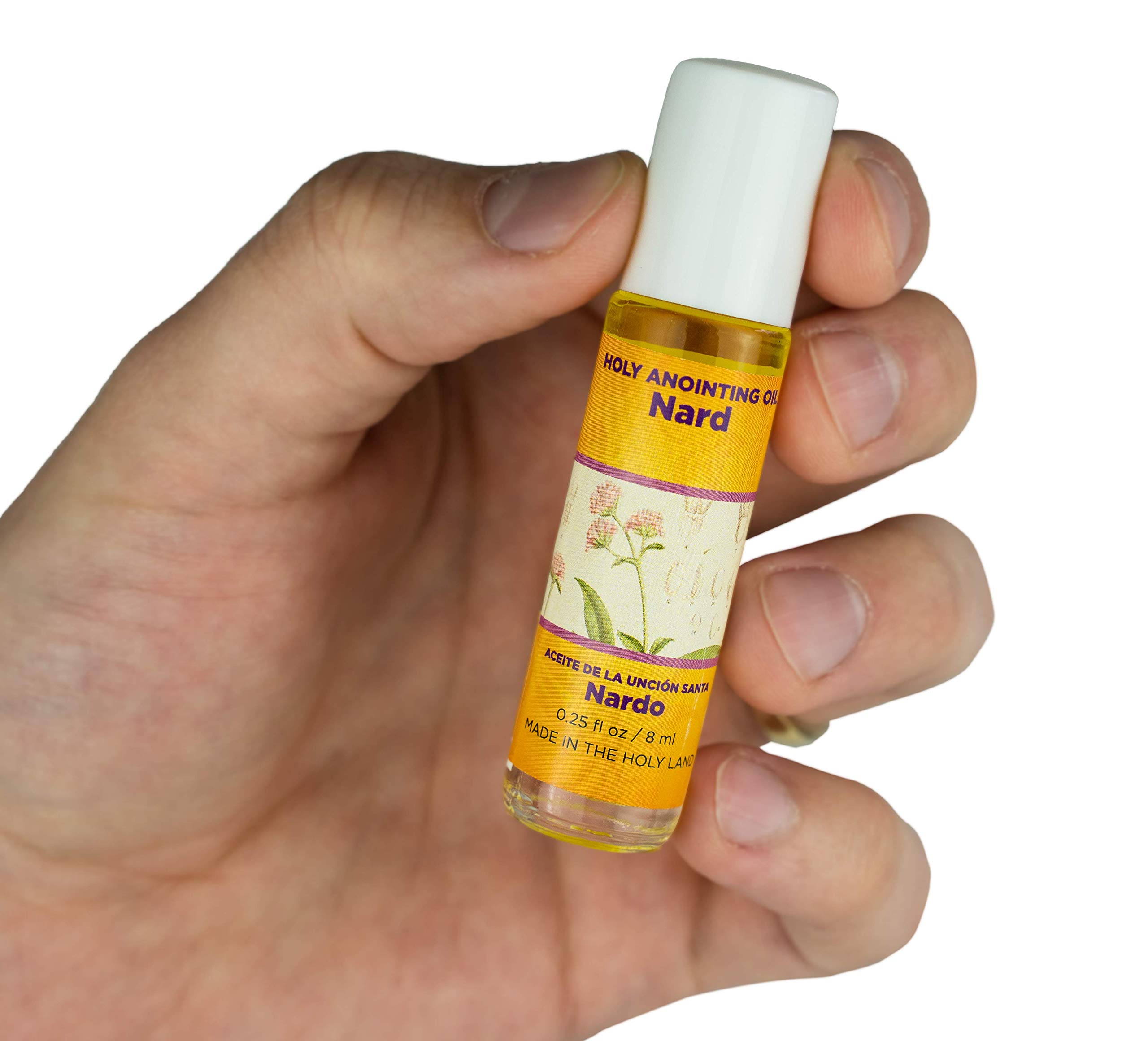 Nard Anointing Oil from Israel Boxed Gift Set with Dispenser, Holy Jerusalem Oil & Gold Metal Keychain Bottle Container, Plastic Dropper & Small Glass Vial, Aceite Ungido y Botella