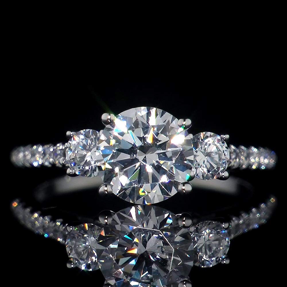 Simulation D Color 2 Carat Moissanite Three Round Diamonds Engagement Wedding Eternal Diamond Ring for Women (US Code 6-9) (6)
