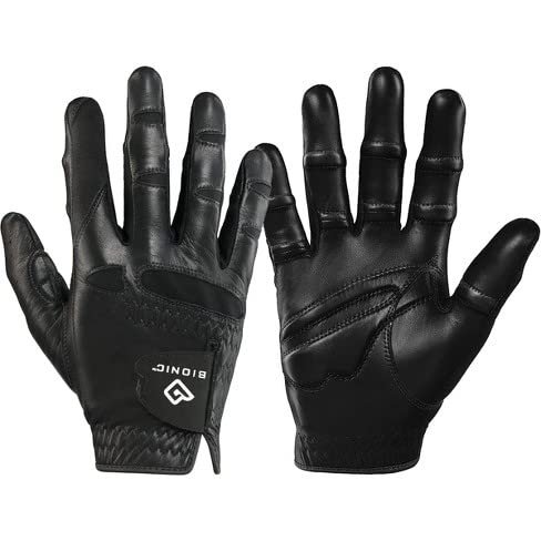 New Improved 2X Long Lasting Bionic StableGrip Men's Black Golf Glove - Patented Stable Grip Genuine Cabretta Leather, Natural Fit Designed by Orthopedic Surgeon! (2XL, Worn on Left Hand)