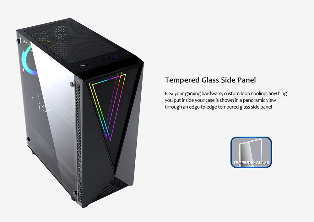 Raidmax ATX Desktop Computer Gaming PC Case Mid Tower PC Case with addressable RGB Lighting ARGB Fans ATX PC Case USB 3.0 Tempered Glass PC Case Window Computer Case with ARGB LED Black PC Case - p805