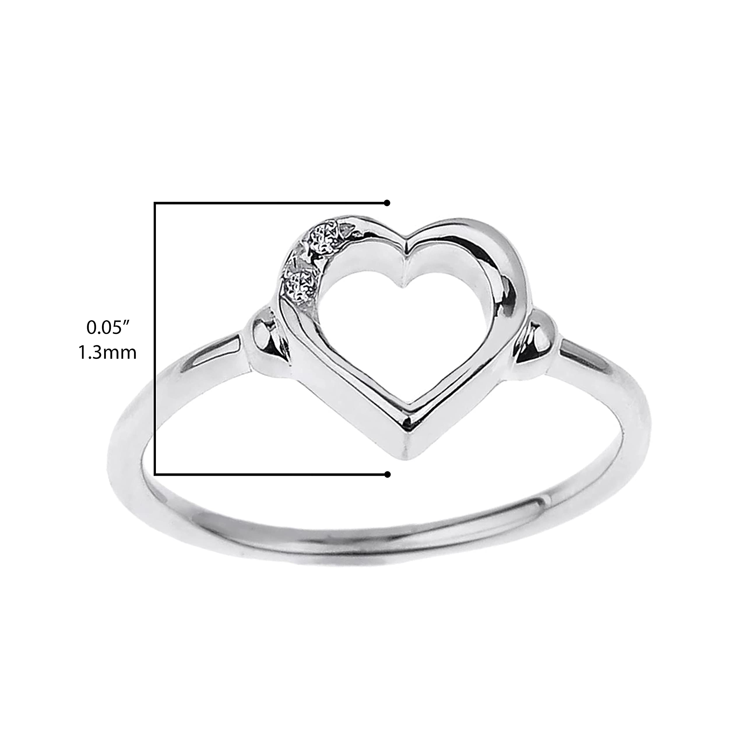 Modern Contemporary Rings 10K White Gold Diamond Accented Open Heart Ring with Pavé Set Gems (J-K Color, I1-I2 Clarity) - Size 4-1/2