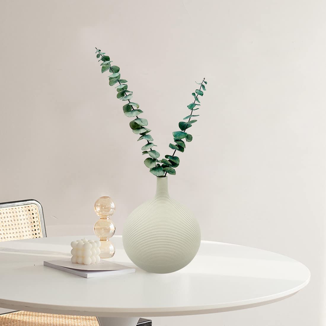 Telawsfun Narrow Neck Matte White Ceramic Vase,Small Round Textured Geometric Bud Flower Vase for Centerpieces Decor(6.18”)