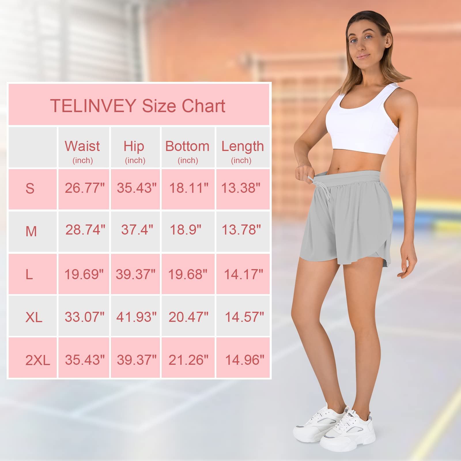 TELINVEY Womens Workout Shorts 2-in-1 Running Shorts Quick-Dry Flowy Athletic Shorts for Women Black L