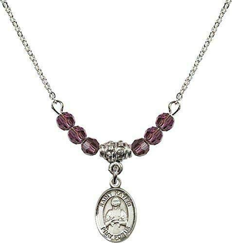 RIF Store February Birth Month Bead Necklace with Saint St Kateri Petite Charm, 18 Inch