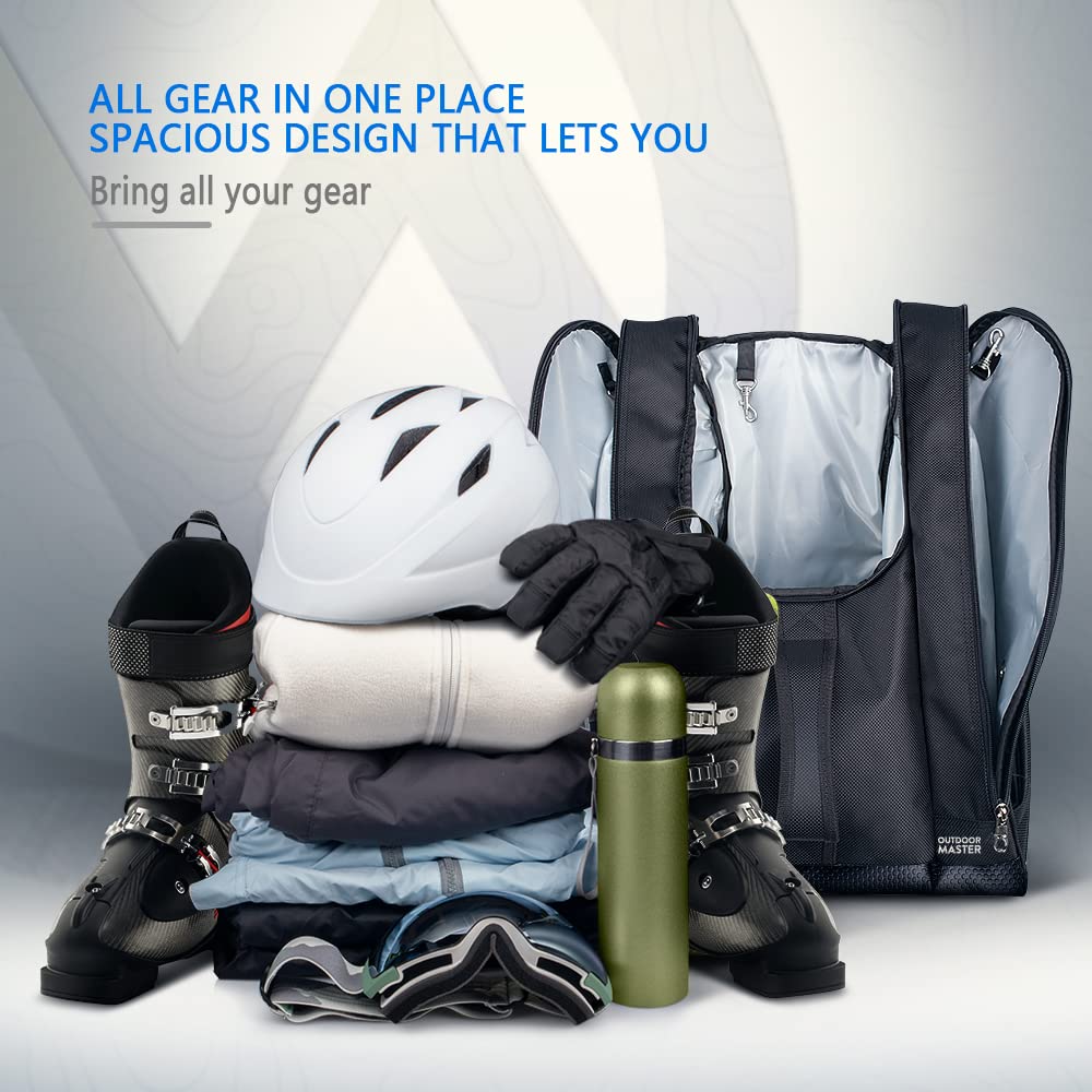 OutdoorMaster Boot Bag POLAR BEAR - 50L Ski Boots and Snowboard Boots Bag, Excellent for Travel with Waterproof Exterior & Bottom - for Men, Women and Youth - Black