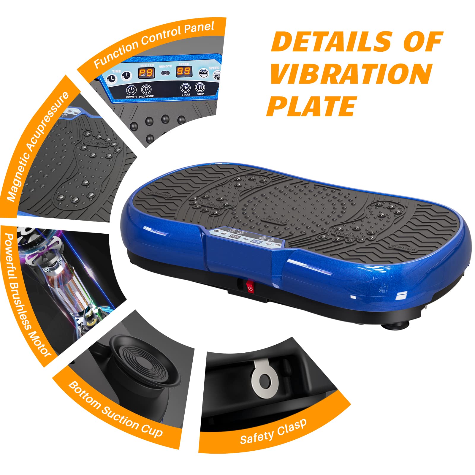 Vibration Plate Exercise Machine with Bluetooth Speaker, 99 Levels Whole Body Shape Vibration Platform Machine with Jump Rope for Weight Loss Fitness, Home Gym Equipment Workout Machine, Blue