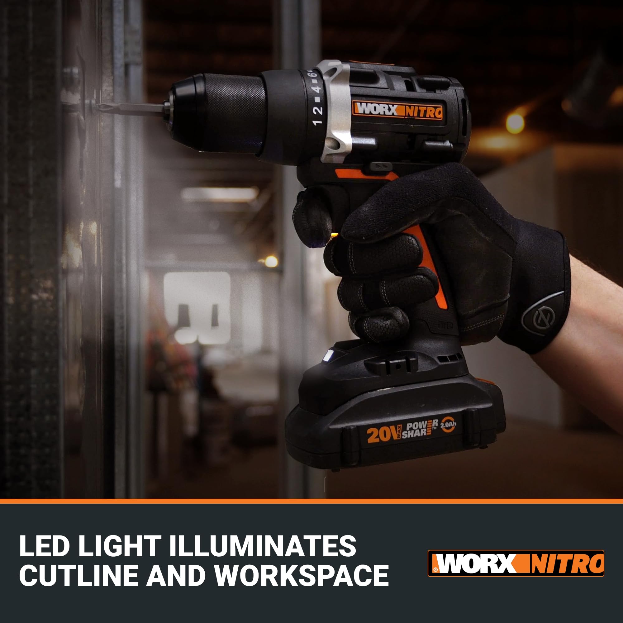 Worx Nitro 20V 1/2" Cordless Brushless Drill Driver 535 in-lbs. Torque and Heavy-Duty 1/2" Chuck, Drill Set with Storage Bag, Cordless Drill Power Share Compatible WX102L – Battery & Charger Included