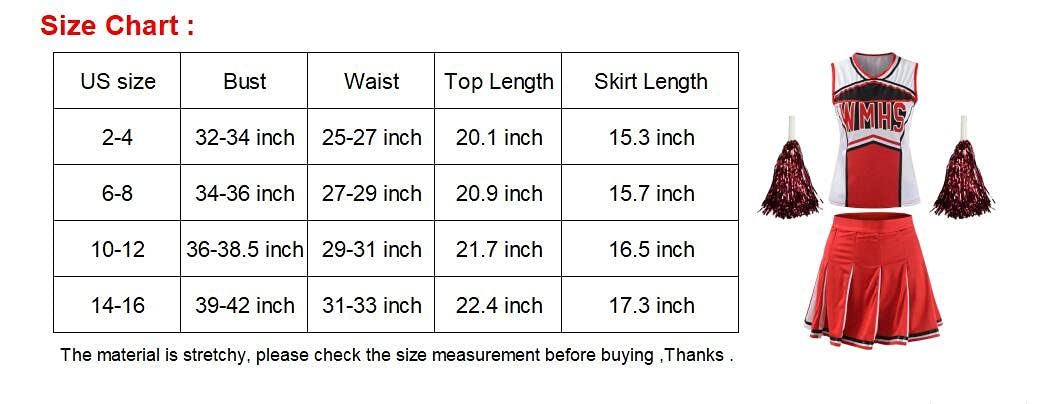 OurLore Women's High School Musical Cheerio Classic Cheerleader Athletic Sport Uniform Fancy Dress (Red, US 6-8)