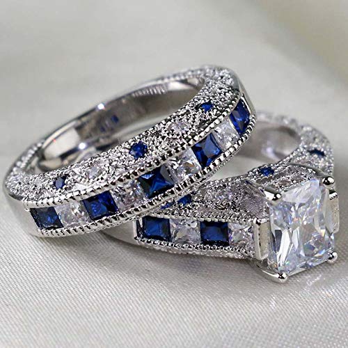 Ringcrown White Gold Plated Womens Wedding Ring Sets Cz Engagement Ring 2pcs Wedding Bandsā¦