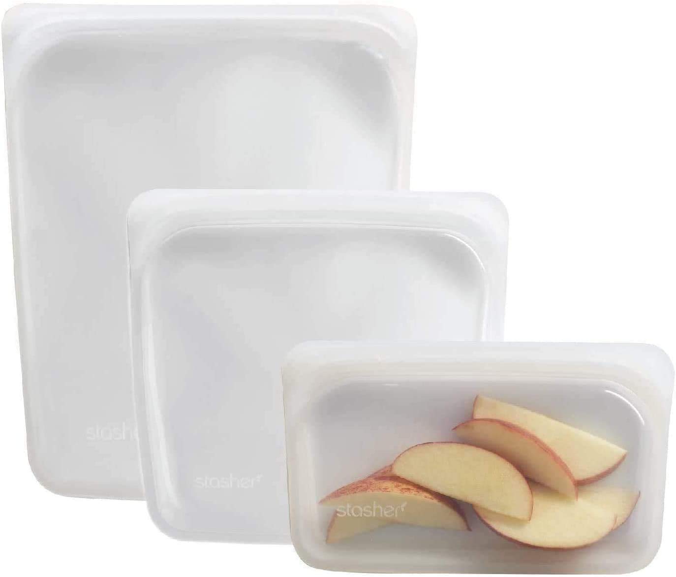 Stasher Reusable Silicone Food Bag, Sandwich Bag, Snack Bag and 1/2 Gallon Bag, Sous Vide Bag, Storage Bag (Clear, 3 Pack)