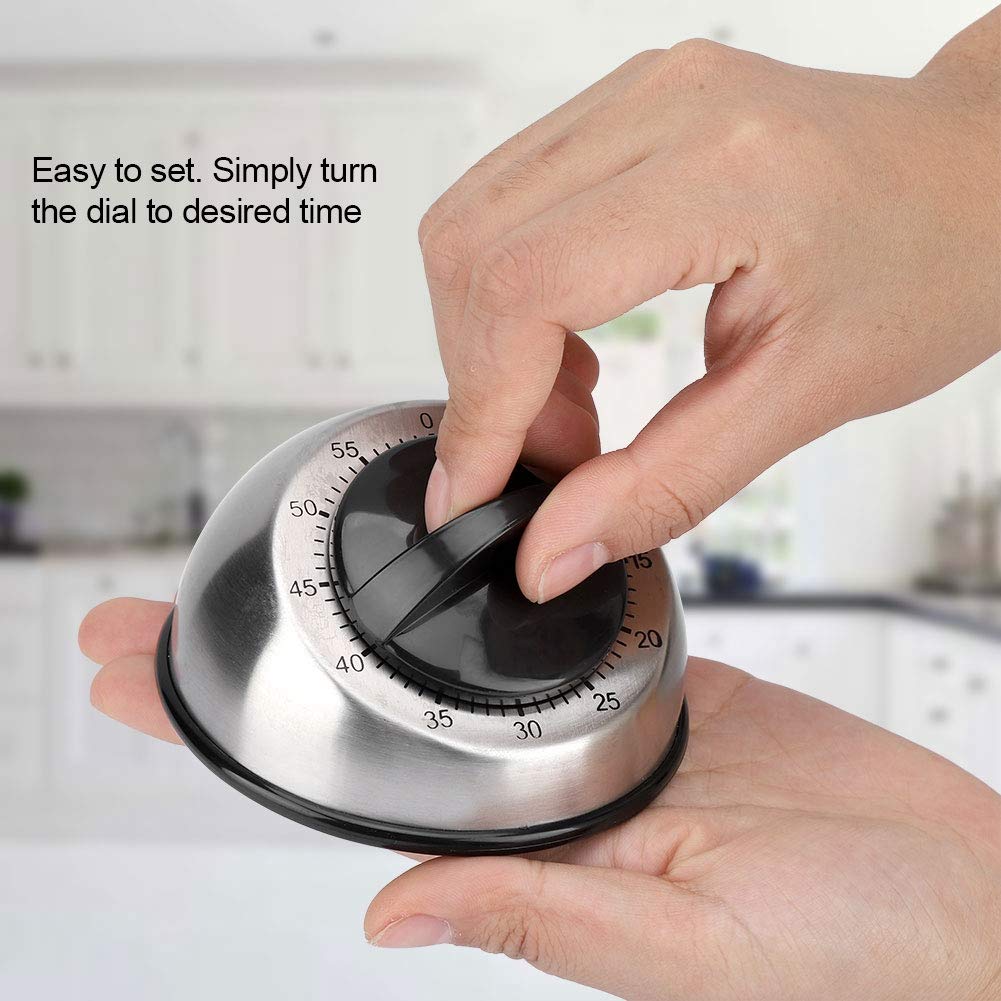Wallfire 60 Minutes Stainless Steel Kitchen Timer Mechanical Wind- Up Timer Time Reminder Cooking Ring Clock Countdown Timer Quiet Counting Loud Alarm Sound For Adults Kitchen Cooking