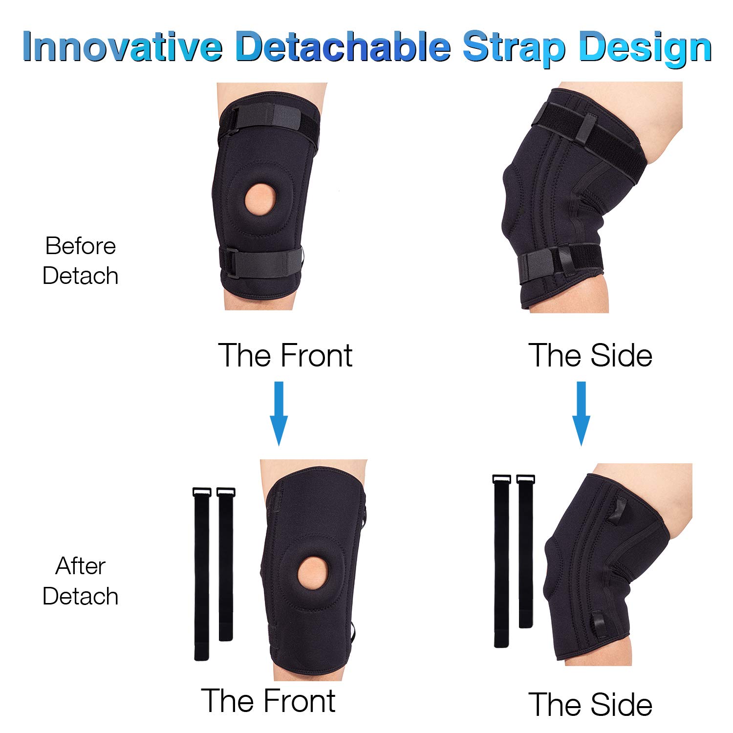 Nvorliy Knee Sleeve Plus Size for Large Leg - Detachable Strap Design, Open-Patella Stabilizer Brace for Arthritis, Tendon, Meniscus and Ligament Injuries, Patellar Tendonitis, Fit Men & Women (5XL)