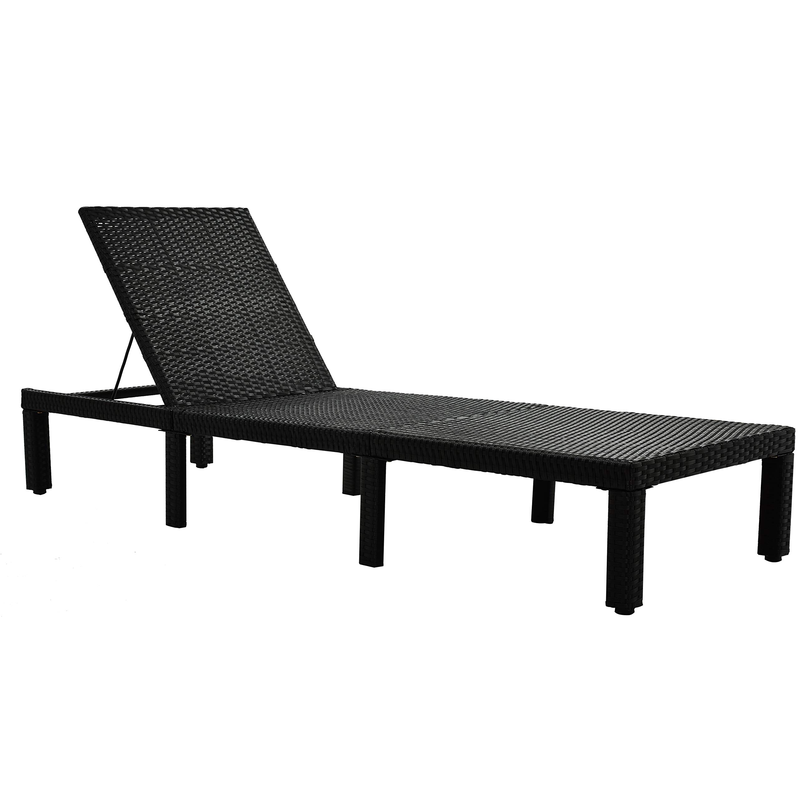 Outdoor Adjustable PE Rattan Wicker Chaise Lounge Chair Sunbed,with Adjustable Backrest. (Beige)