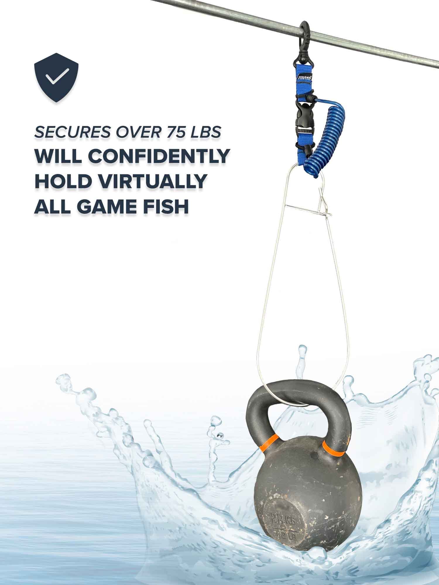 Rogue Endeavor Large, Heavy Duty Stainless Steel Game Clip Fish Stringer System + Stainless Core Coiled Lanyard. Designed for Kayak Fishing & Spearfishing. All Fish Species (Heavy Duty - Blue)