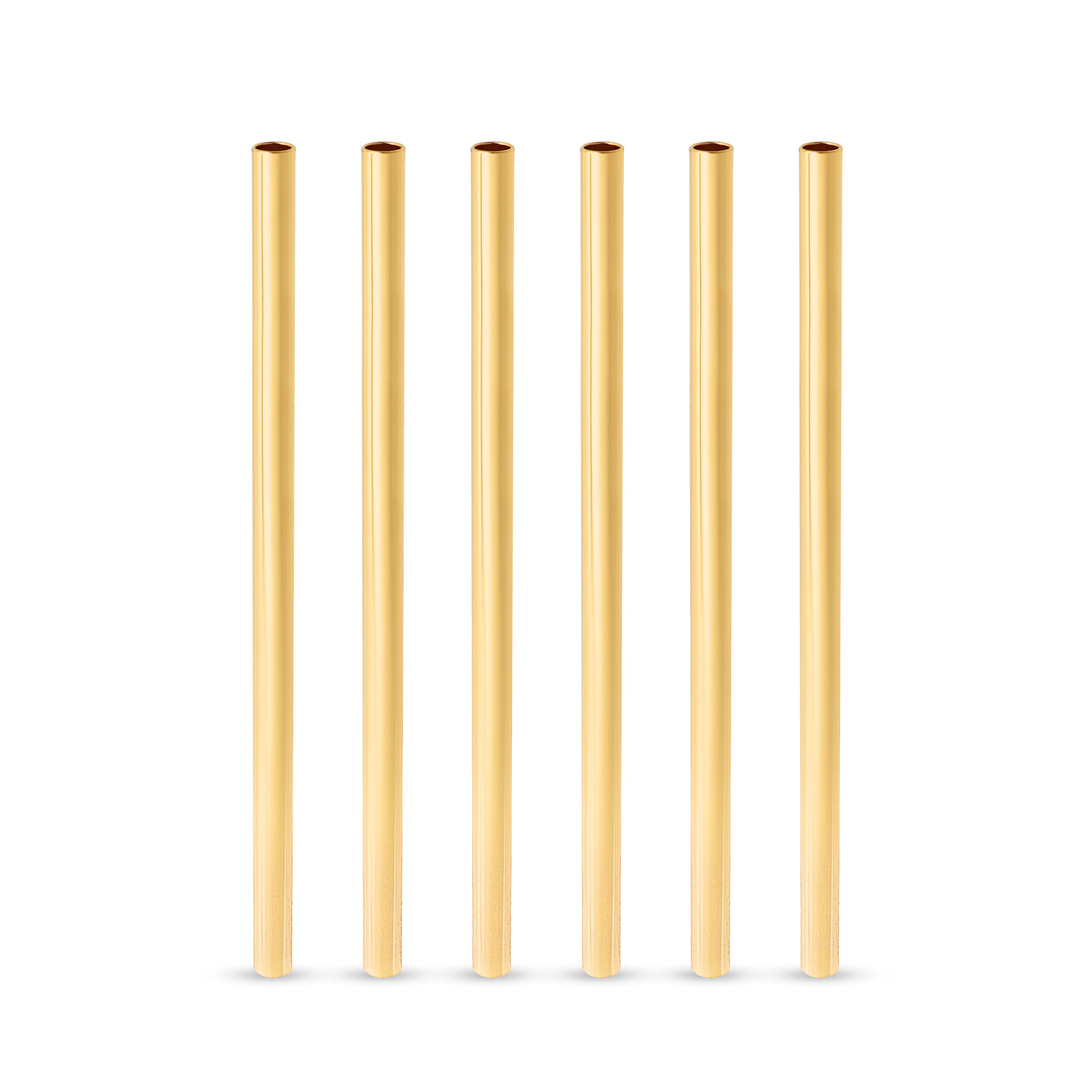 Viski Stainless Steel Cocktail Straws with Gold Finish, Eco-Friendly Reusable Short Metal Straws, 5 Inch Set of 6