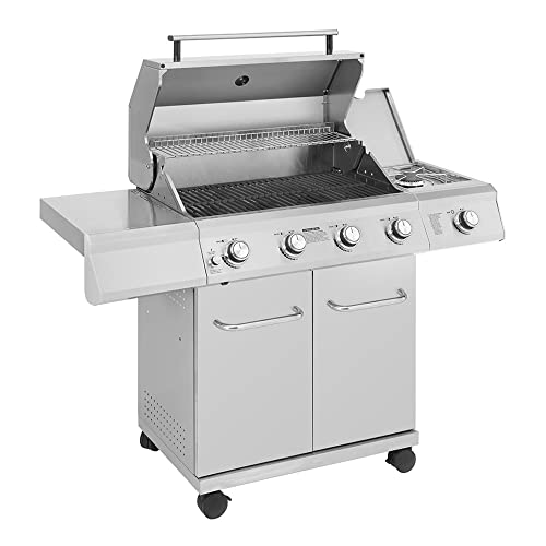 Monument Grills Larger 4-Burner Propane Gas Grill Stainless Steel Heavy-Duty Cabinet Style with LED Controls & Side Burner