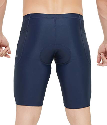 Priessei Men's Cycling Shorts 4D Coolmax Padded Bike Bicycle Pants Tights, Breathable & Absorbent Navy M
