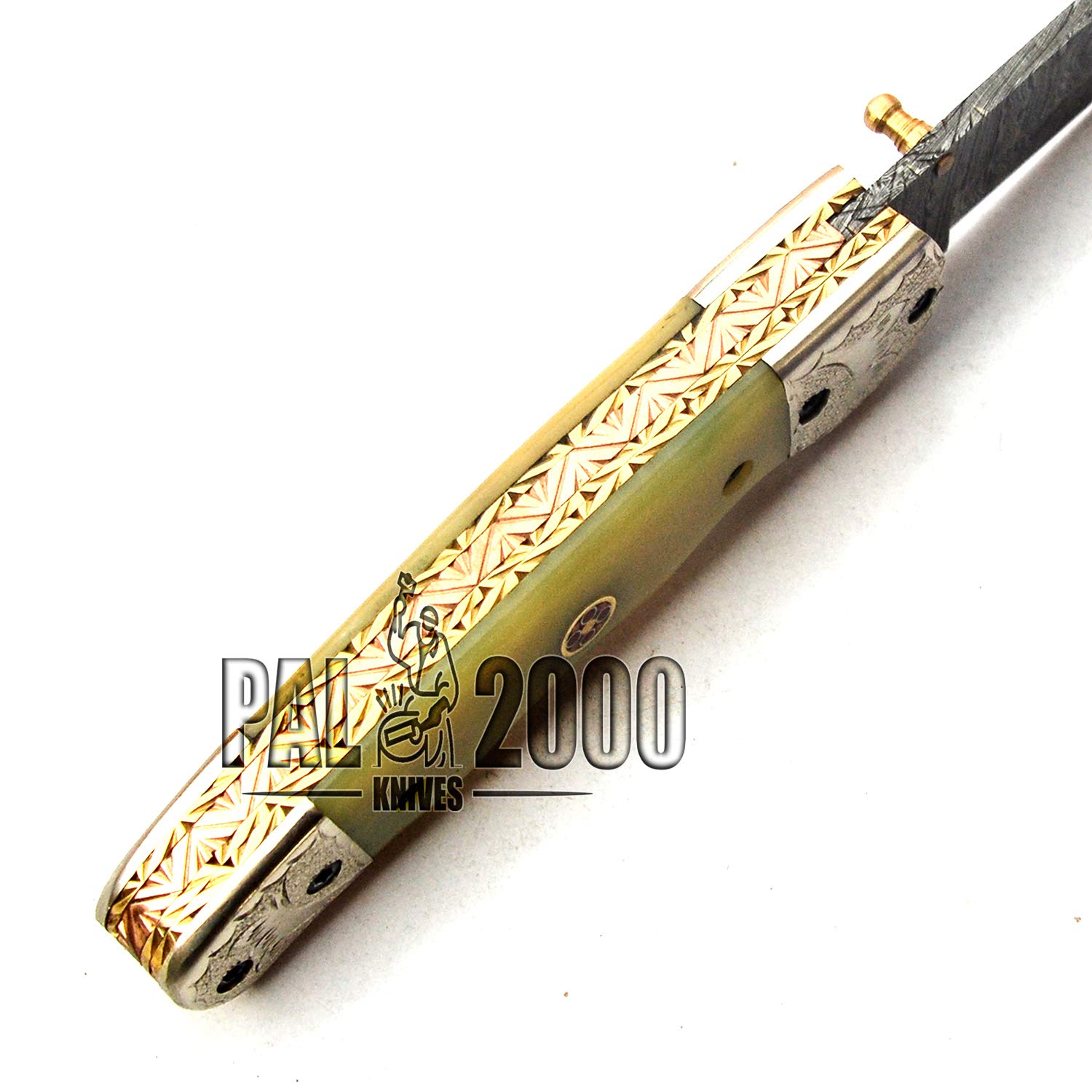 PAL 2000 KNIVES Handmade Folding knife - Damascus Pocket Knife - For Men - with Camel Bone Handle - Custom Pocket Knife - for - Camping - Fishing - Outdoor - and EDC - 9680