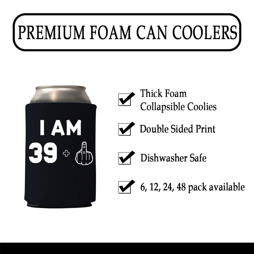 Veracco I AM 39+1 Middle Finger Years Can Coolie Holder 40th Birthday Gift Forty and Fabulous Party Favors Decorations (Black, 6)