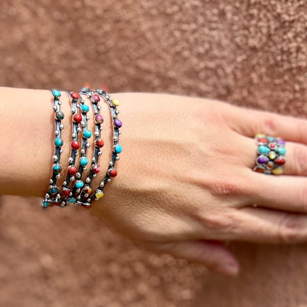 Turquoise Bracelet Sterling Silver 925 Genuine Turquoise Stackable Bracelet (Turquoise)