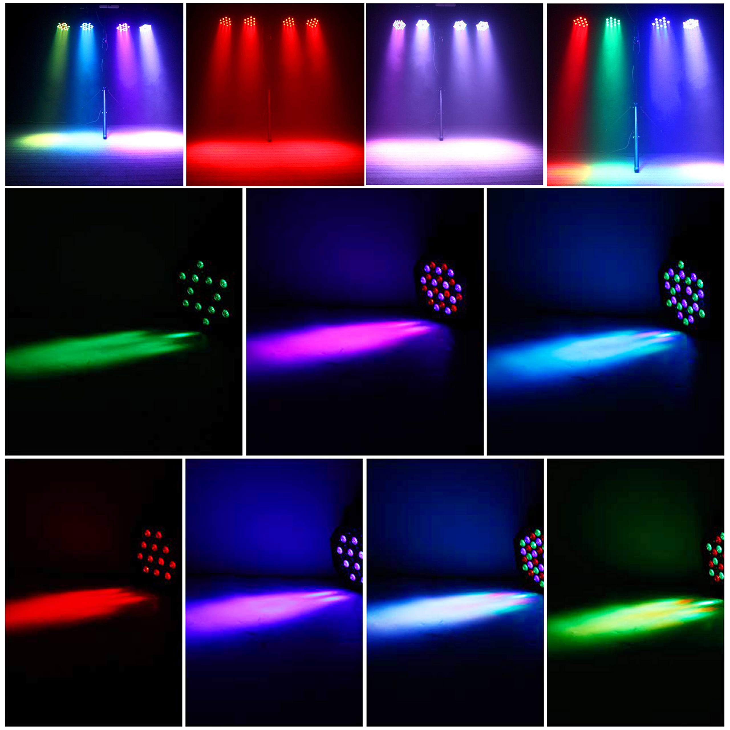 Pyle 4pcs Dj Par Lights Set - DMX, 40W 36 RGB LED Stage Projector Lights Package w/ Sound Sync, Master-Slave Mode - Professional Party Nightclub Lights Uplighting Lights for Events - Pyle PLDJLT44