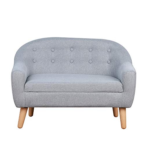 Qaba 2-Seat Kids Sofa Linen Fabric and Wooden Frame Sofa for Kids and Toddlers Ages 3-7, 11" High Seat, Gray