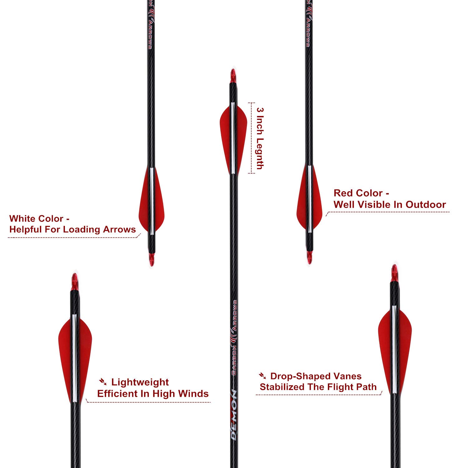 MS JUMPPER Archery Carbon Arrows Hunting Shafts 400 Spine with Plastic Vanes and Field Points for Compound Recurve Bow (Pack of 6) (28 Inch Arrows)