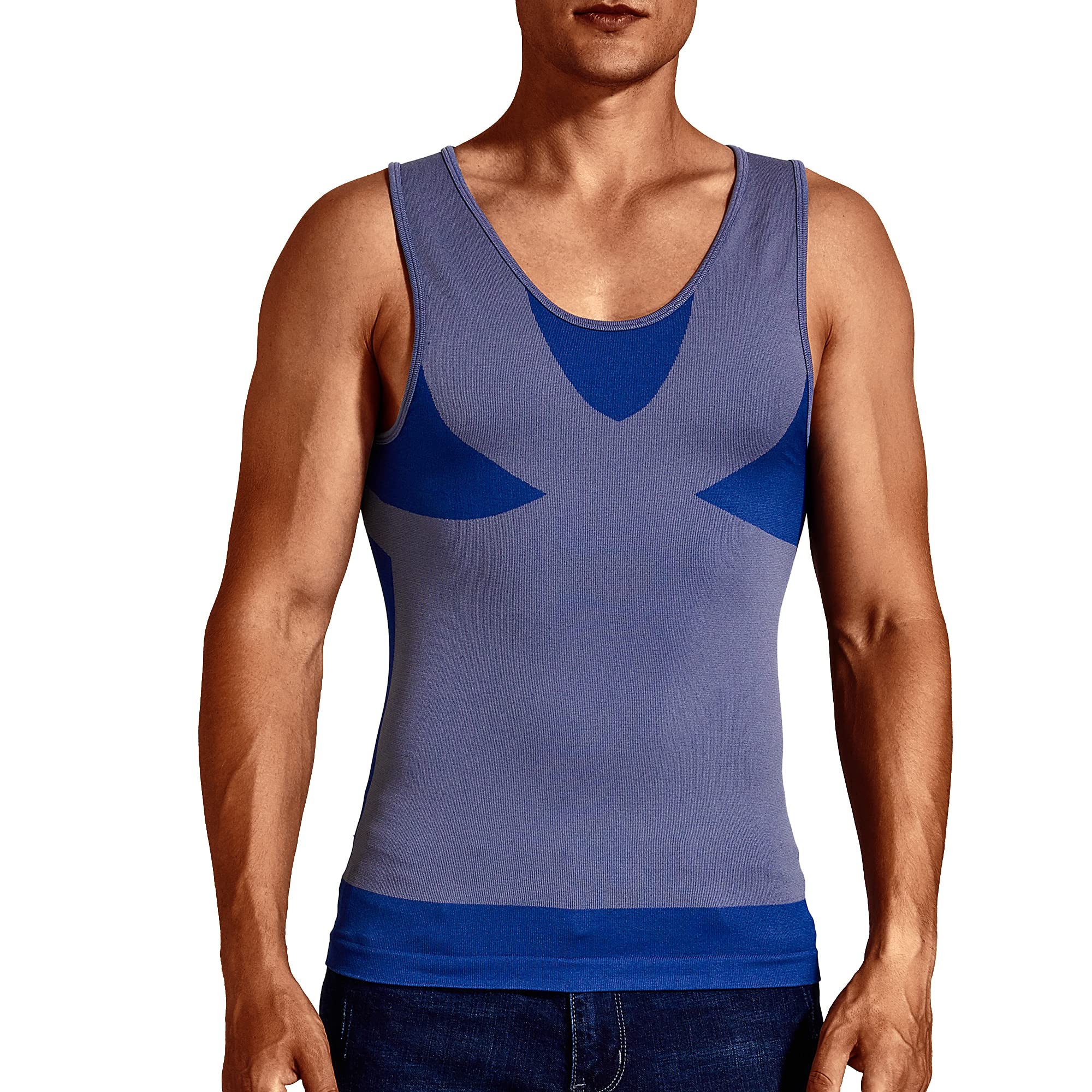 Terland Mens Running Vest Compression Shirt Sleeveless Sport Workout Vest Quick Dry Athletic Gym Muscle Tank Top Blue